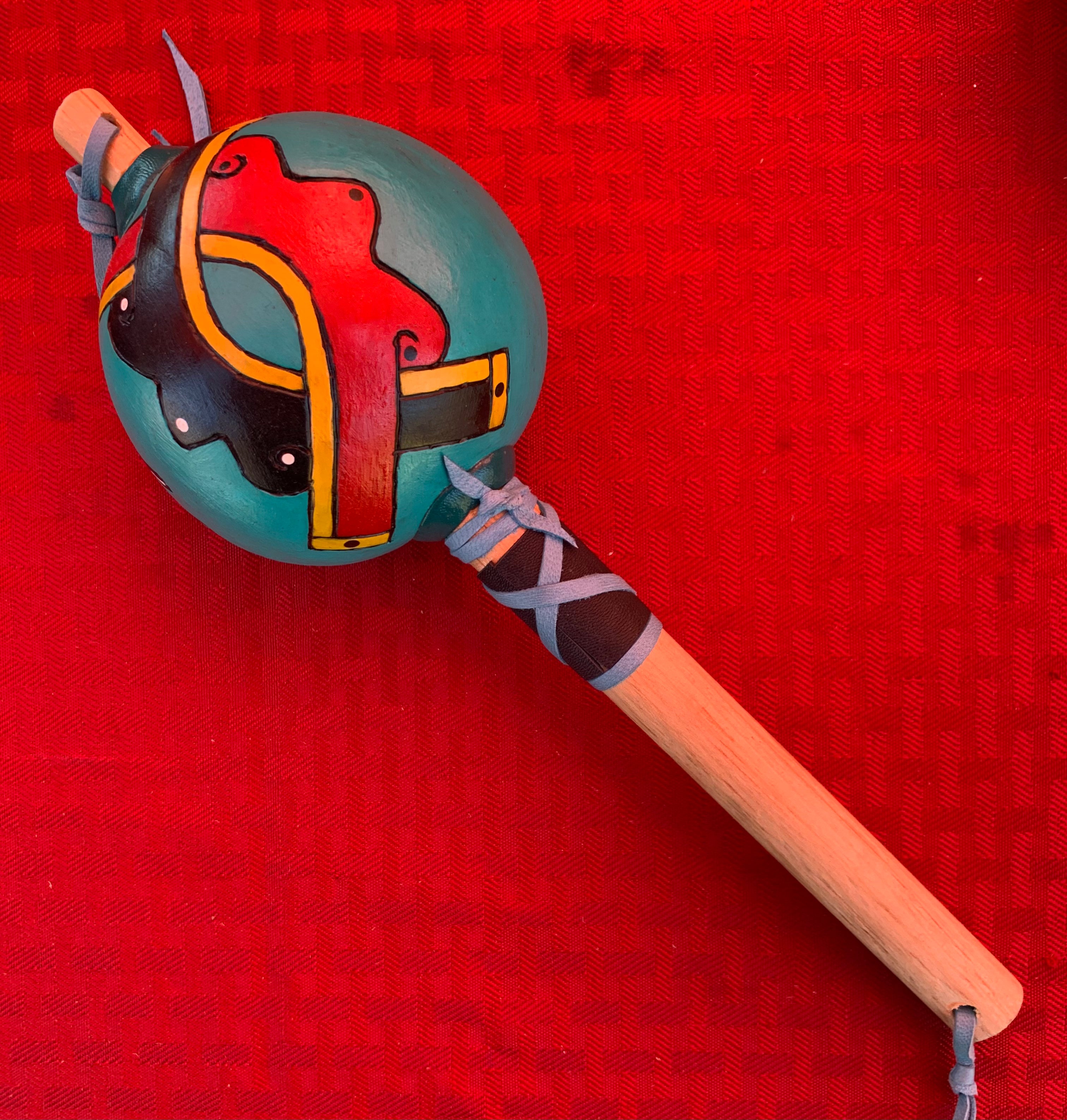 Aztec Dance Rattle painted 33 – Tochtli Cultural Wear