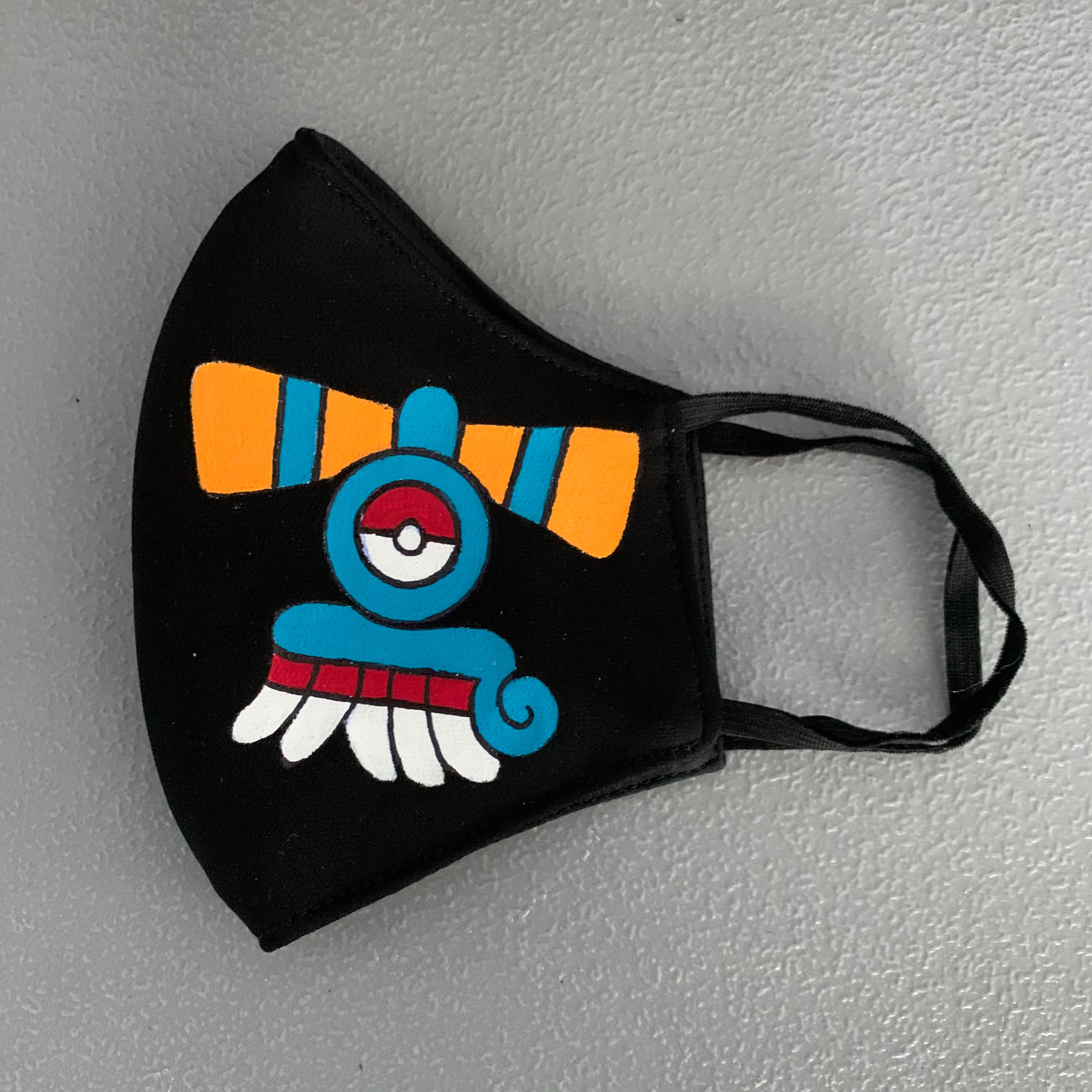 Face mask - hand painted Quiahuitl | Rain 2 – Tochtli Cultural Wear